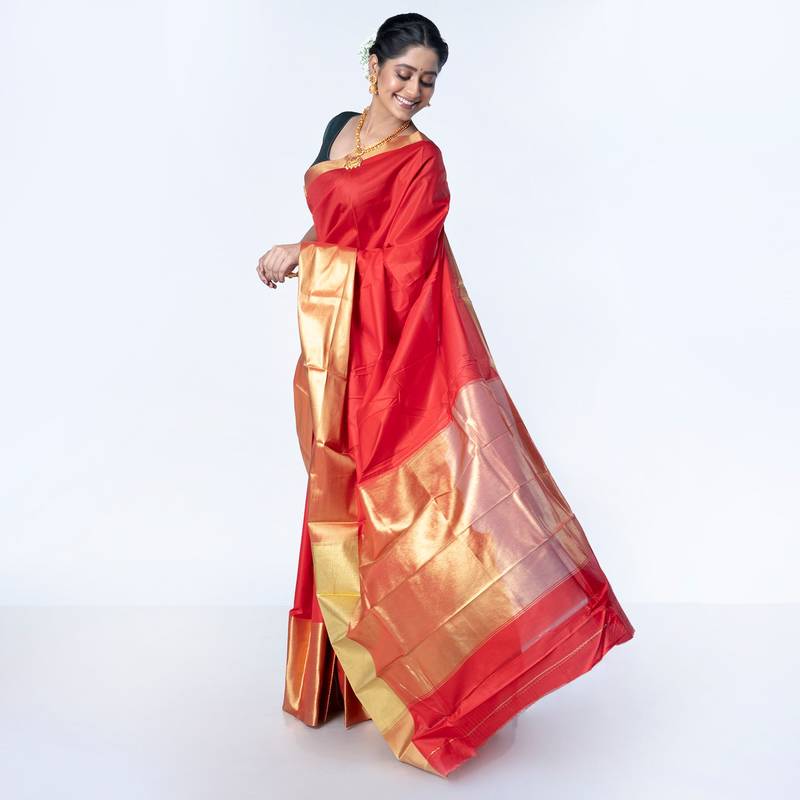 Kanjivaram saree in rust orange color with golden mahapaar border ...