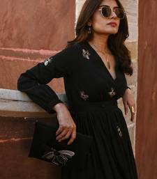 Sara Bug Black Embroidered Maxi Dress - GULAAL - 4034497