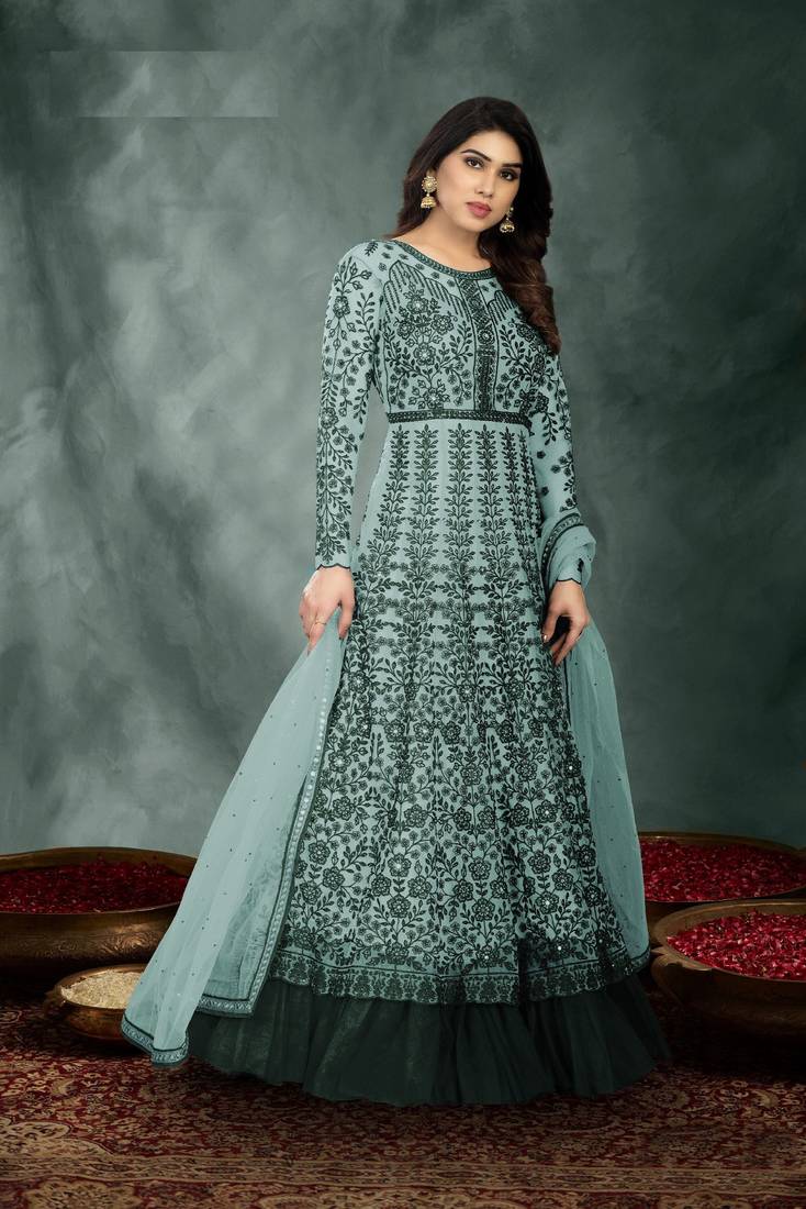 Girlish Green Colour Net Fabric Salwaar Kameez With Classy Party Looks ...