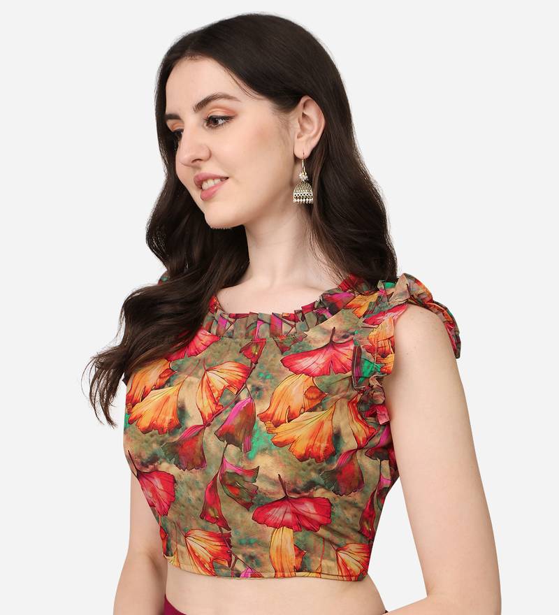 Pujia Mills Women's Georgett Fabrics Sleeveless Fancy Gold Saree Blouse ...