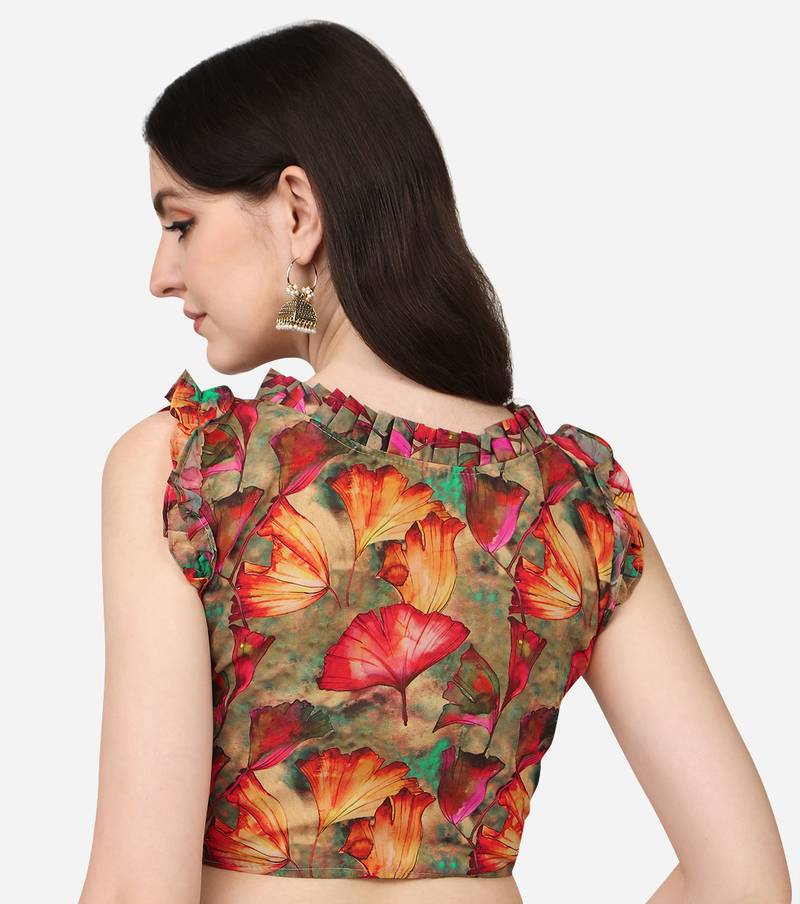 Pujia Mills Women's Georgett Fabrics Sleeveless Fancy Gold Saree Blouse ...