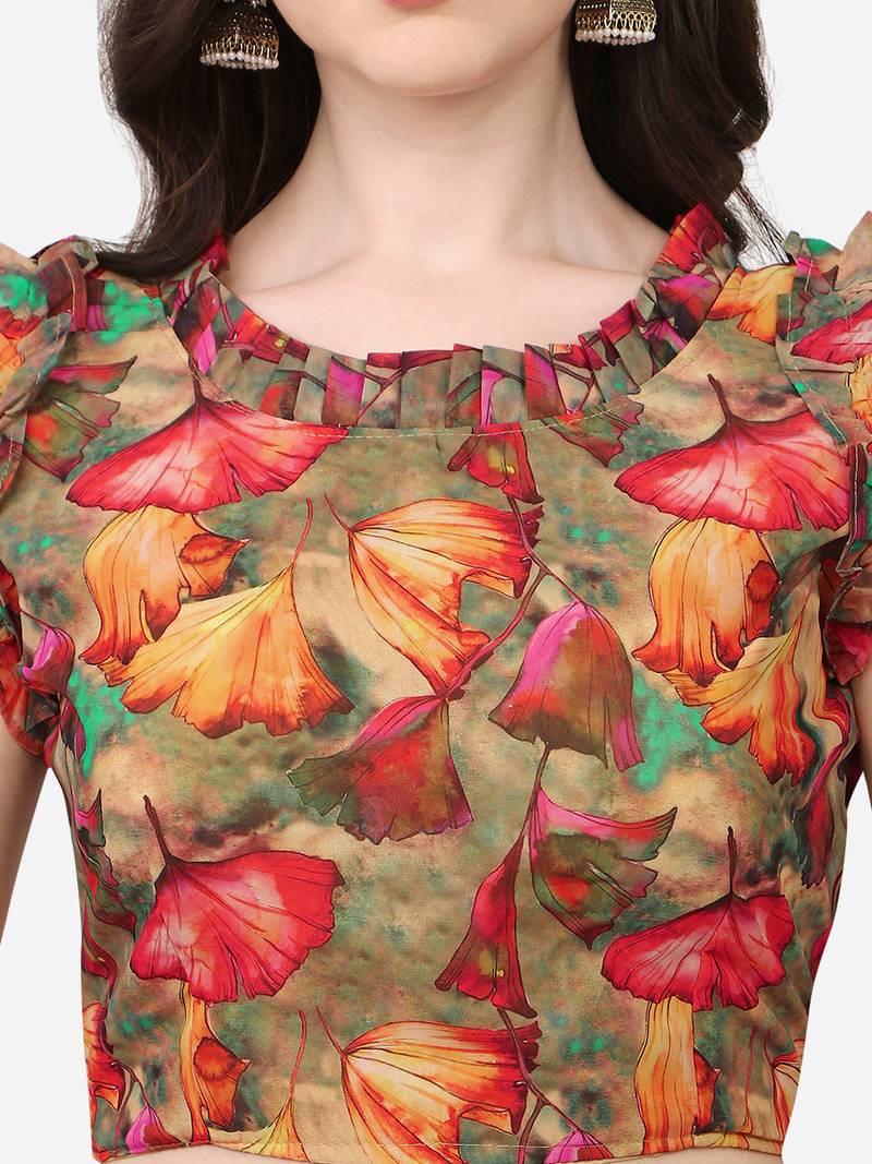 Pujia Mills Women's Georgett Fabrics Sleeveless Fancy Gold Saree Blouse ...