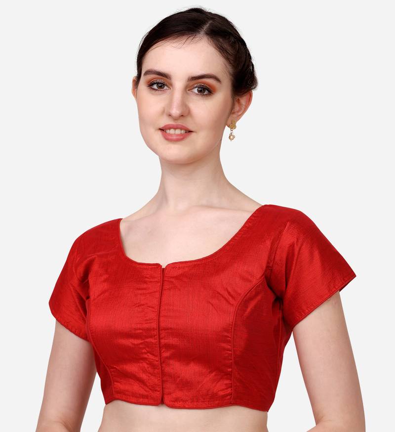 Pujia Mills Women's Phantom Silk Daily Wear Short Sleeve Round Neck Red ...