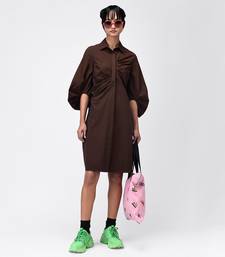 Umber Brown Dress With Astmmetric Pleats - LECOANET HEMANT - 4032520