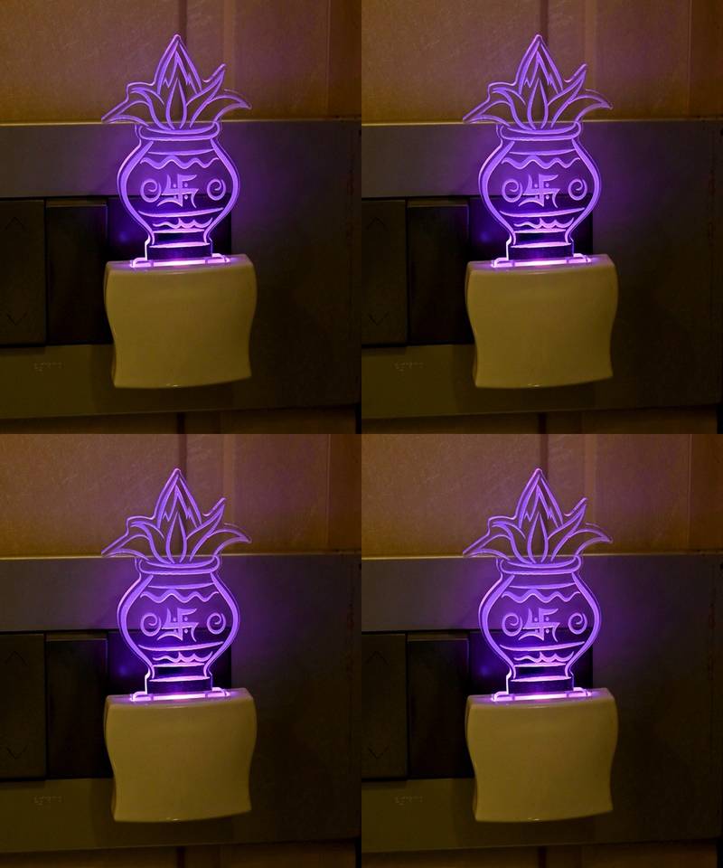 3D Illusion Effect Pooja Kalash Multi Colour LED Night Lamp, Pack Of 4 ...