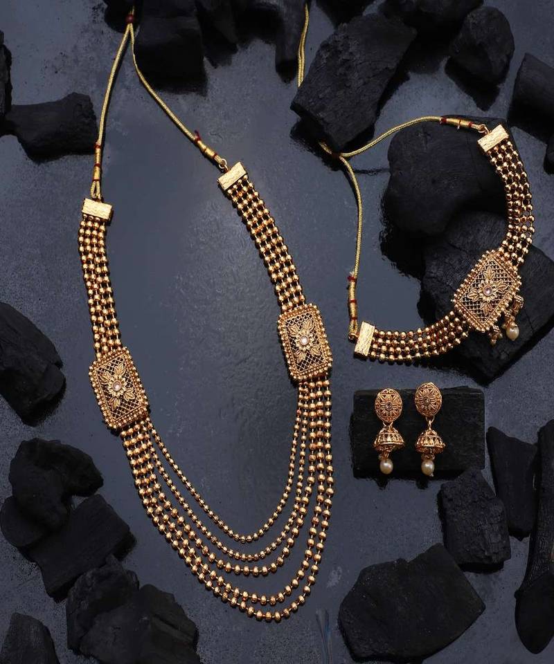 Traditional Gold Plated Long and Short Necklace and Earring Jewellery ...