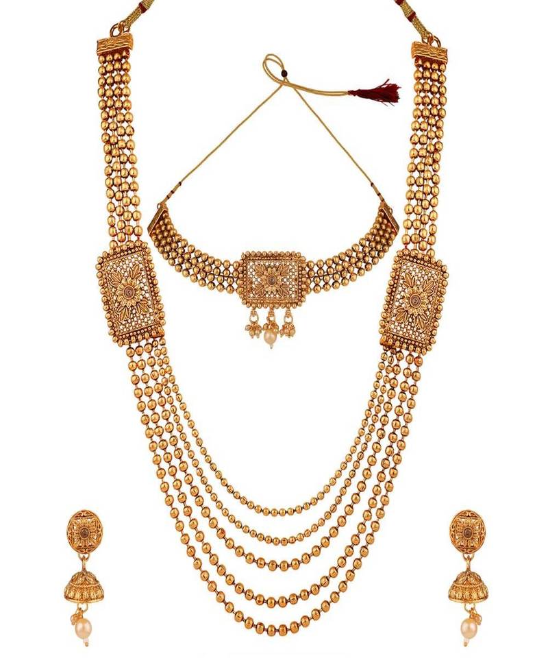 Traditional Gold Plated Long and Short Necklace and Earring Jewellery ...