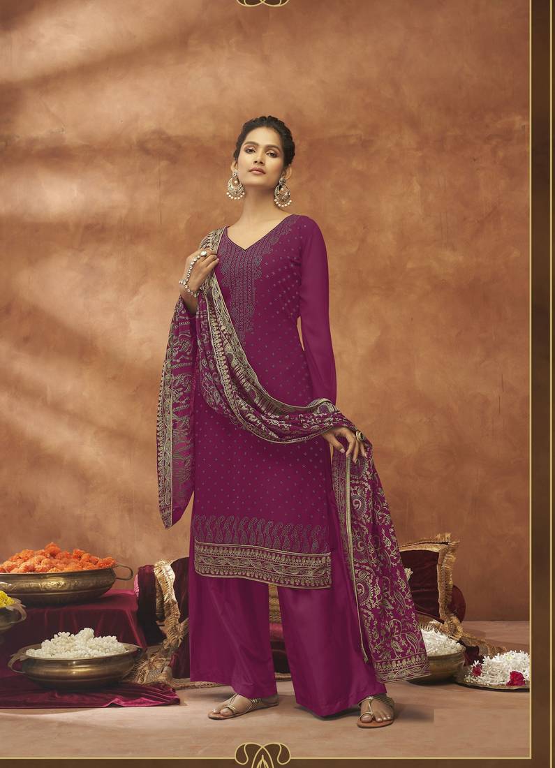 Pink Designer Viscose Embroidery,Masin Diamond Work Georgette ...