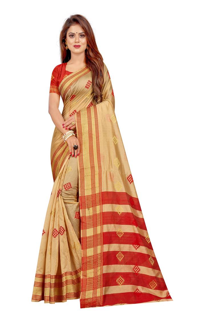 Reeta Fashion Elegant Cream Art Silk Woven Saree with Unstitched Blouse ...