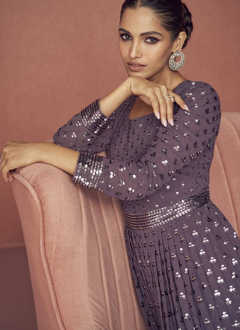 Lavender Purple Sequence Embroidered Festive Anarkali Suit - Vasu ...