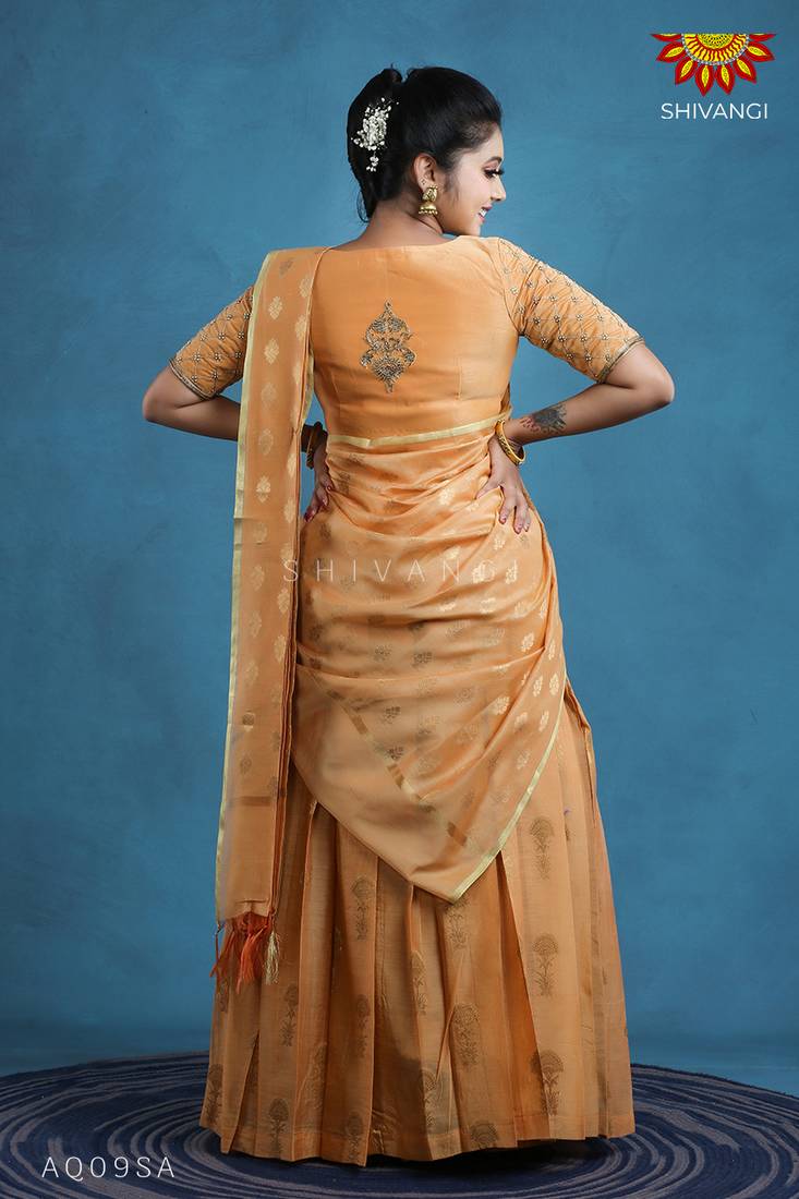 Shivangi Girls Sandle Floral Feather Half Saree | Langa Davani ...