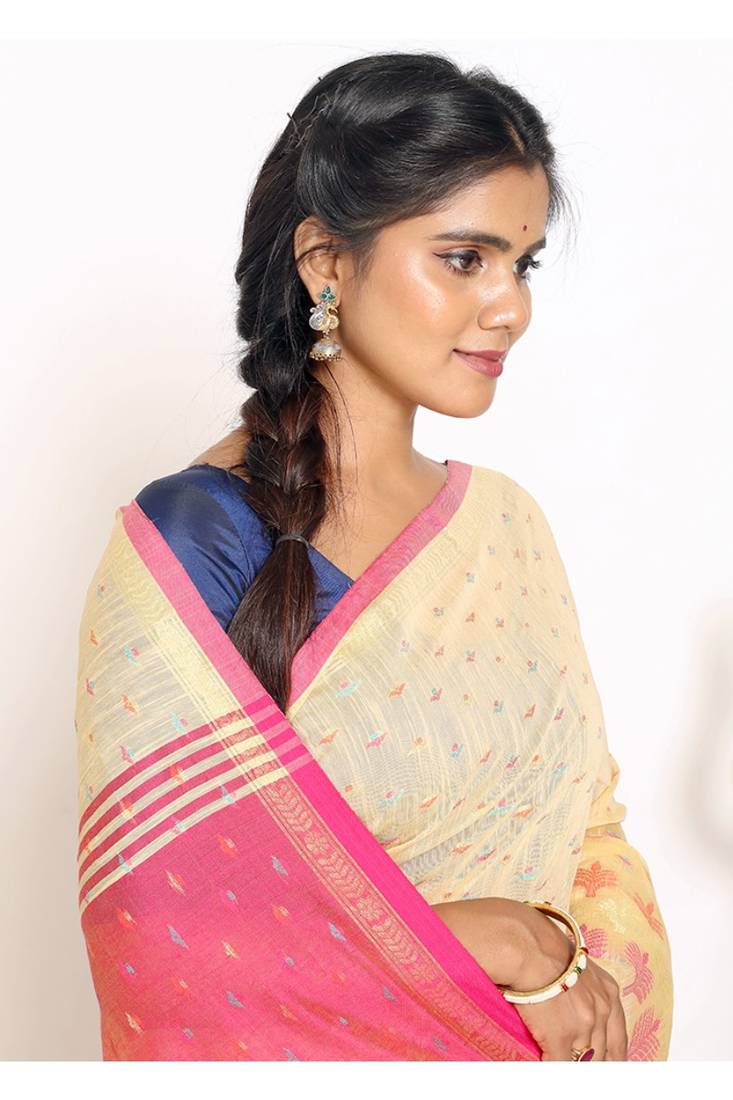 Light Yellow Matka Silk Saree With Blouse Piece - All Silks - 4052421