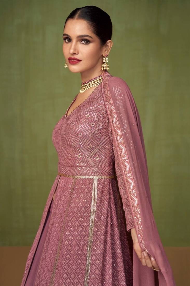 Pink sequins georgette salwar - Aarshi Fashions - 4054002