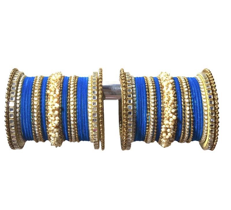 Stylish Traditional Look Gold Tone Stone Studded Velvet Touch Blue ...