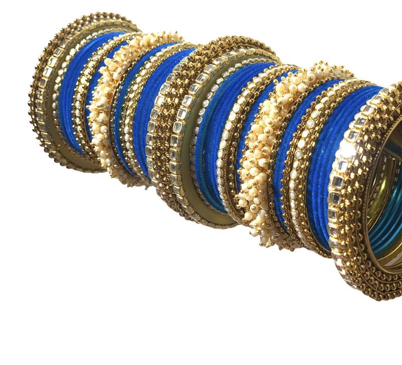 Stylish Traditional Look Gold Tone Stone Studded Velvet Touch Blue ...
