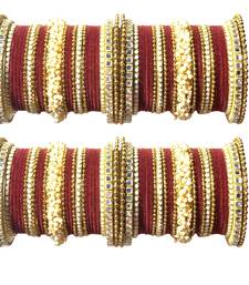Stylish Traditional Look Gold Tone Stone Studded Velvet Touch Maroon ...