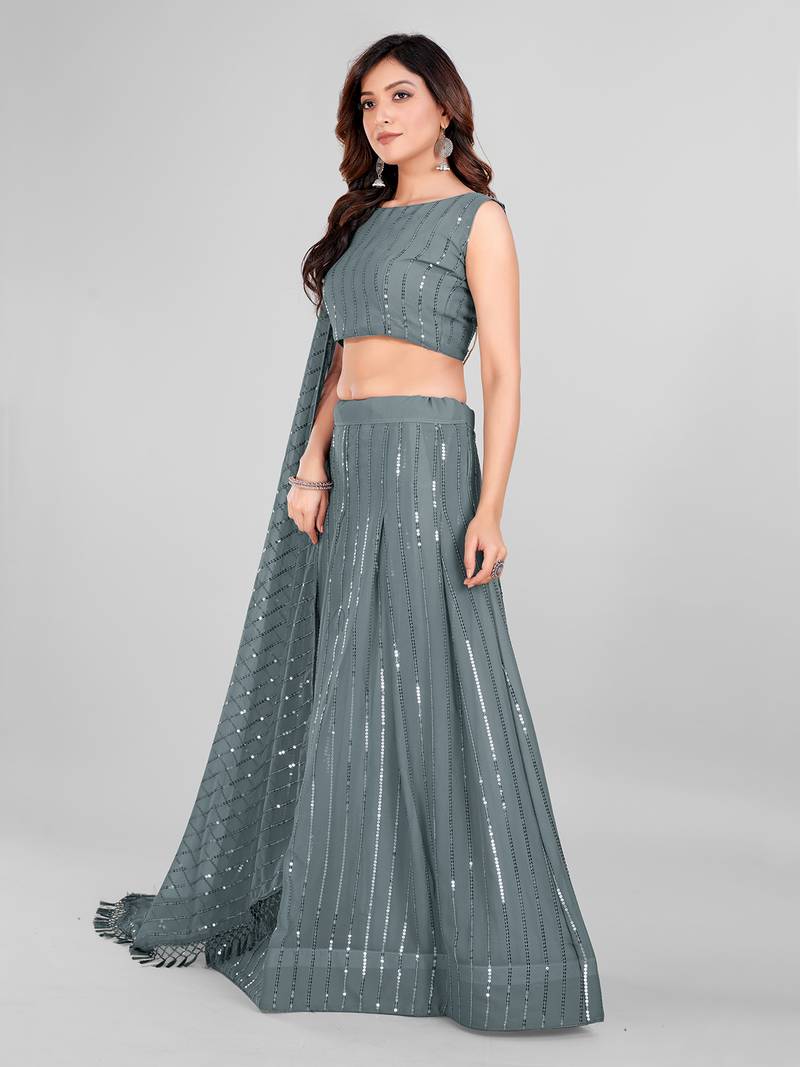 Grey Sequined Embroidered Georgette Fancy Lehenga Choli with Blouse ...