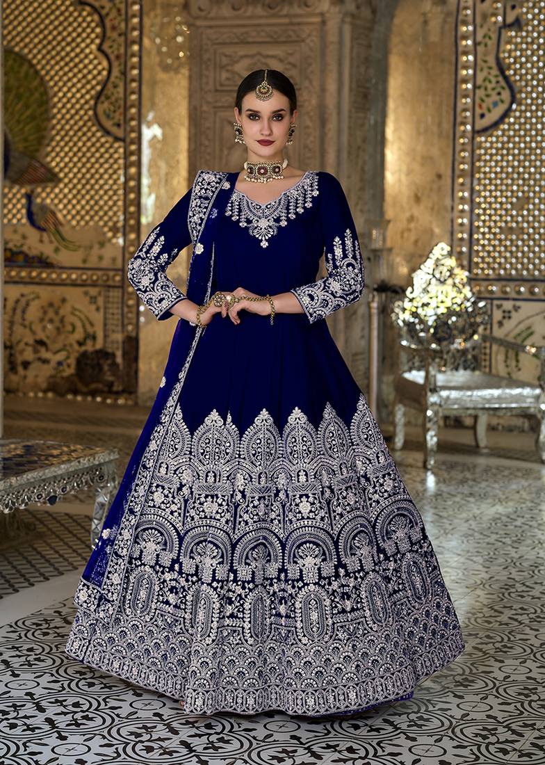 Navy-blue zari velvet salwar - Monjolika - 4057237