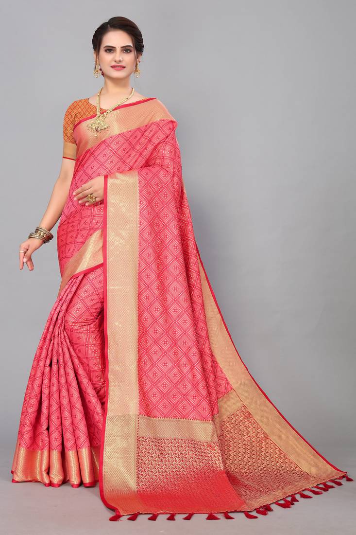 Ethnic And Traditional Banarasi Silk Saree In Gajari Colour - KSM ...