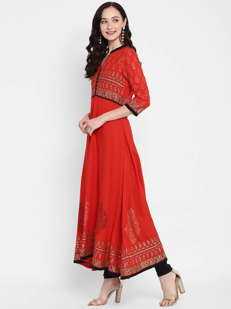Dark-red printed cotton kurtas-and-kurtis - DP FASHION - 4060276