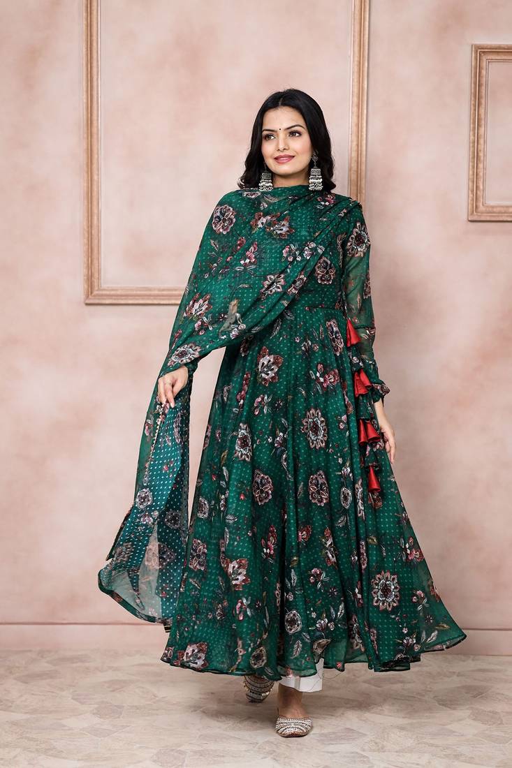 bk Green Chilly chiffon printed Dress - Bullionknot - 4062197