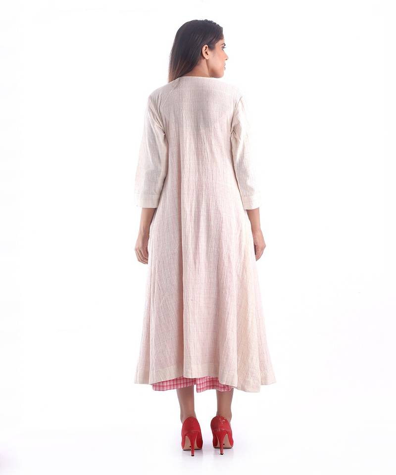 Women's Sustainable Kala Cotton Off White Overwear Dress - 3X9T - 4062611