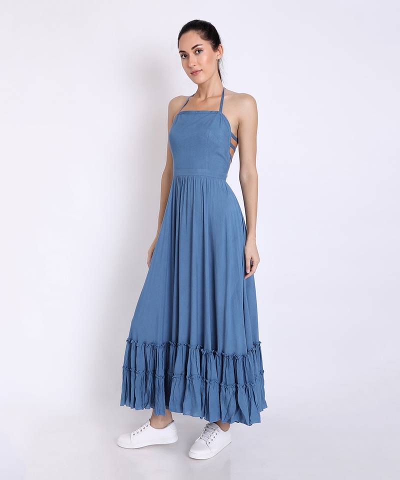 Women'S Blue Beachy Backless Dress - 3X9T - 4062651