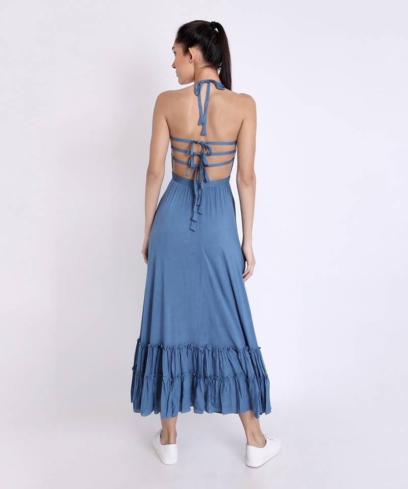 Women'S Blue Beachy Backless Dress - 3X9T - 4062651