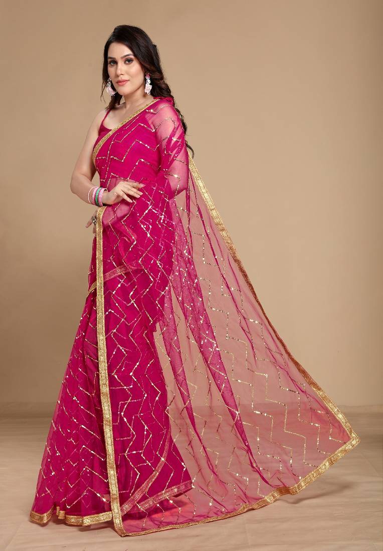 Soft net saree with Sequence work with embroidered border with blouse ...