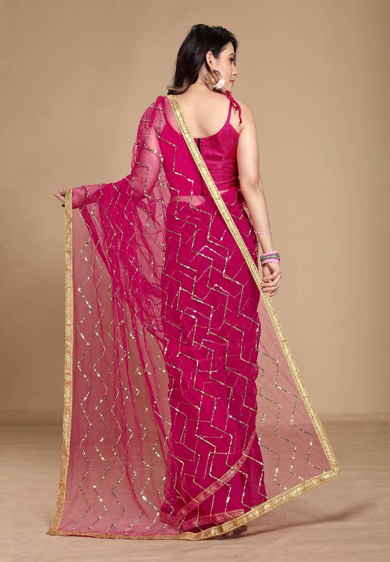 Soft net saree with Sequence work with embroidered border with blouse ...