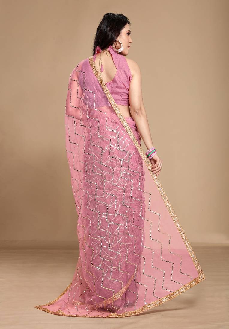Soft net saree with Sequence work with embroidered border with blouse ...