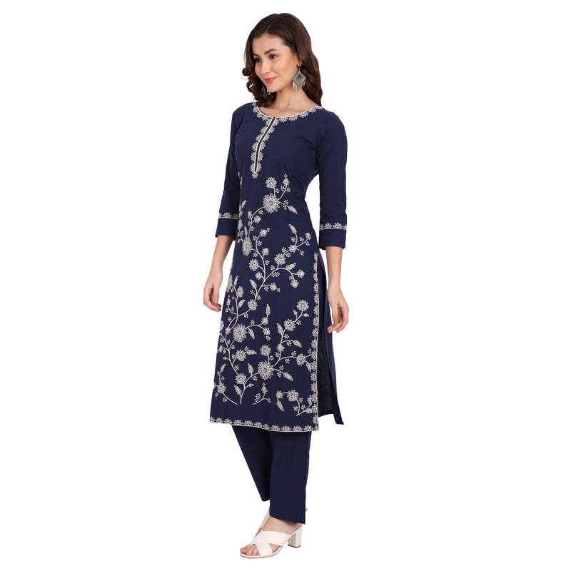 Dark-blue embroidered cotton salwar - MClothings - 4063359