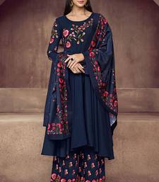 Blue Embroidered Cotton Silk Salwar Up To 42" Size - Maahi Styles - 4063477