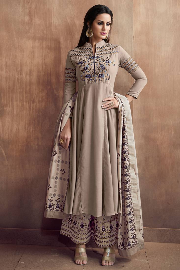 Fawn embroidered cotton silk salwar - Maahi Styles - 4063478