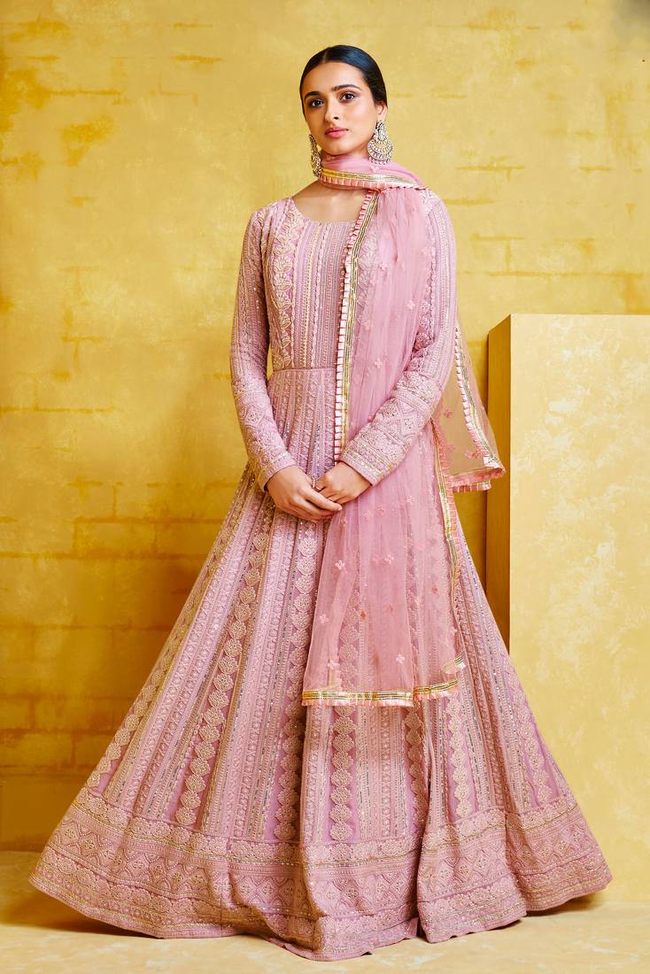 Pink embroidered georgette salwar - Maahi Styles - 4063993