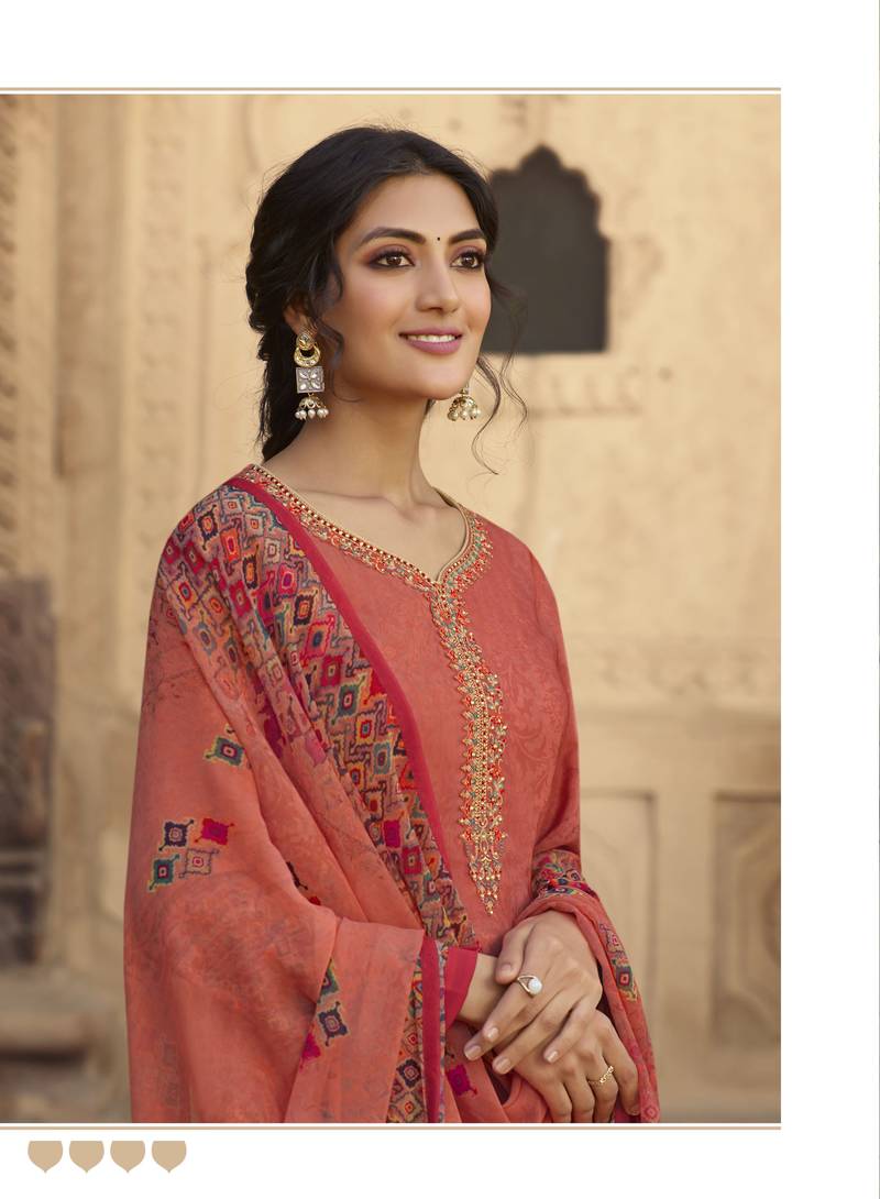 Gajri Digital Printed, Embroidery Work French Crape unstitched Long ...