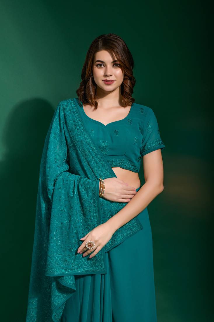 Heavy And Glamorous Rama Colour Party Wear Thread And Diamond Work ...