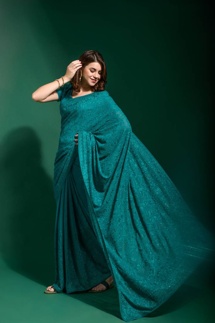 Heavy And Glamorous Rama Colour Party Wear Thread And Diamond Work ...