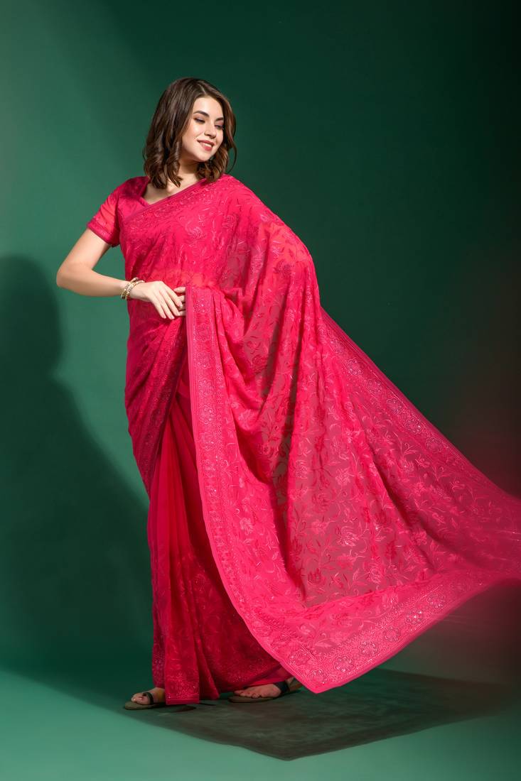 Heavy And Glamorous Pink Colour Party Wear Thread And Diamond Work ...