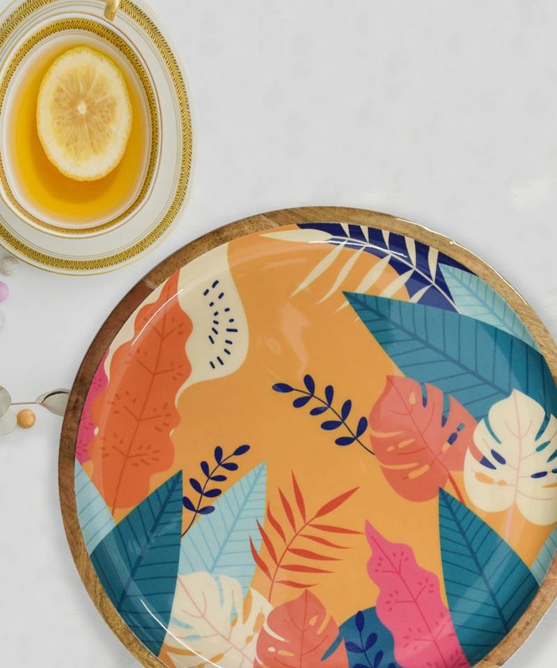 Tropical Round Serving Platter (10 Inch) - BRICK BROWN - 4064359