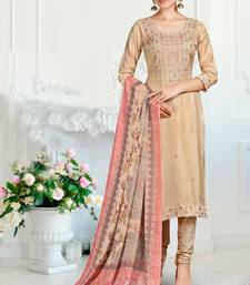 Beige Embroidered Cotton Salwar Up To 42" Size - Maahi Styles - 4065259