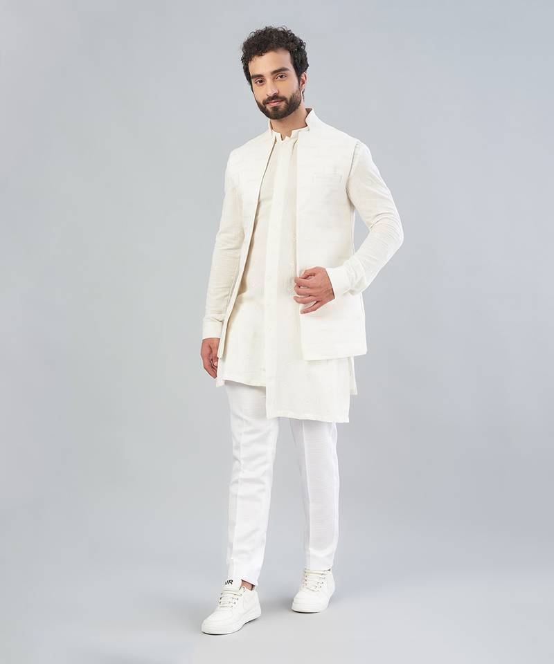 White Varenya Linen Bandi Set - VARENYA - 4065379