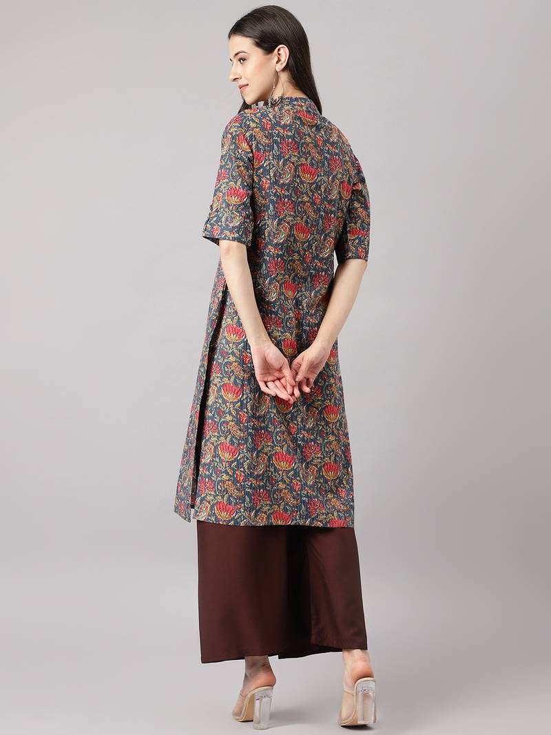 Blue printed cotton ethnic-kurtis - Divena - 4065855