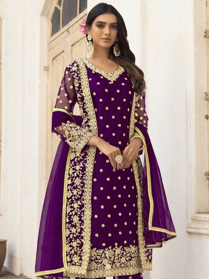 Purple embroidered net salwar - Lilots - 4066522
