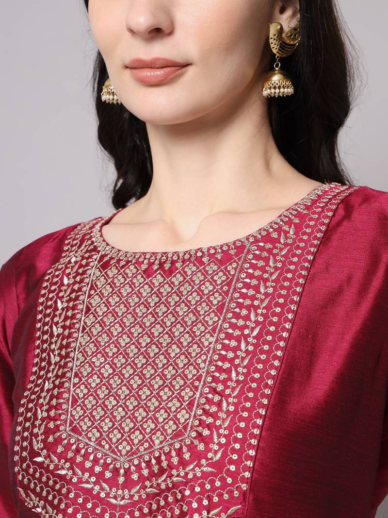 Red embroidered cotton silk salwar - VredeVogel - 4069322