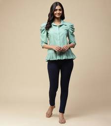 Turquoise Ruffle Top - RITU KUMAR - 4070091