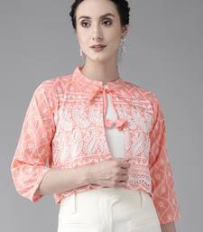 Peach embroidered blended cotton women jackets - Aarika - 4070165