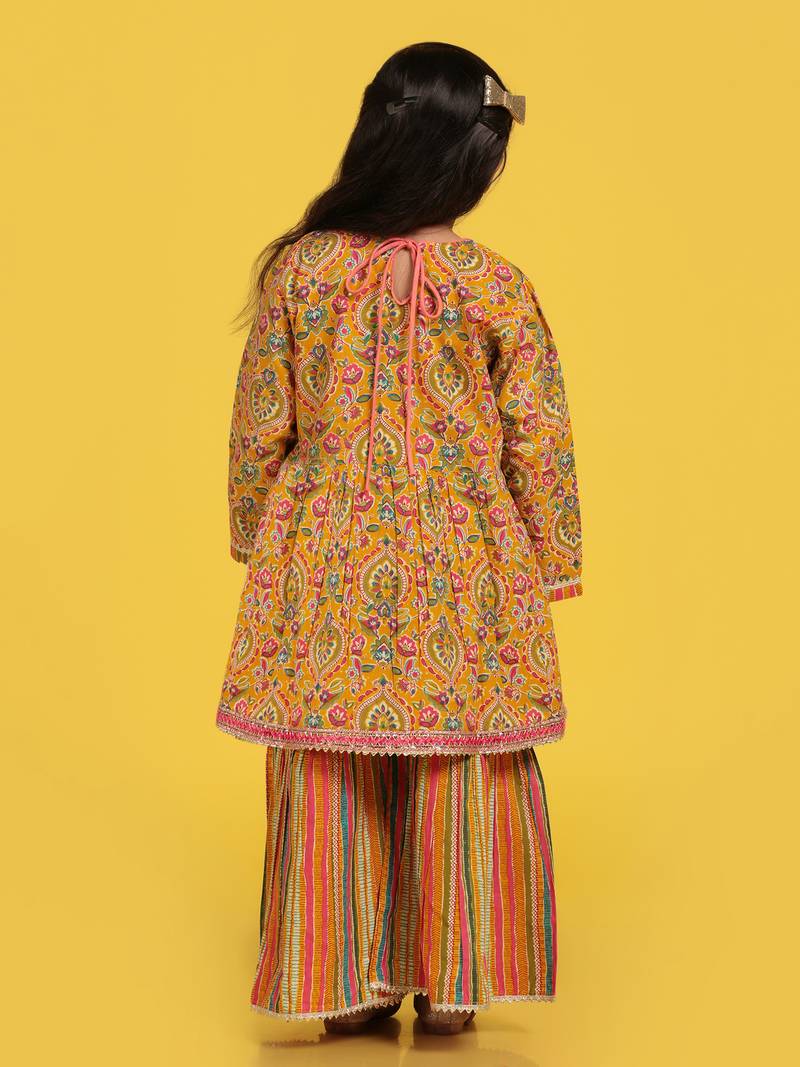 Yellow printed cotton girls-top-bottom - AJ Dezines - 4071614