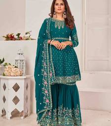Amazing Looking Sharara Suit In Teal Colour Georgette Fabric With ...