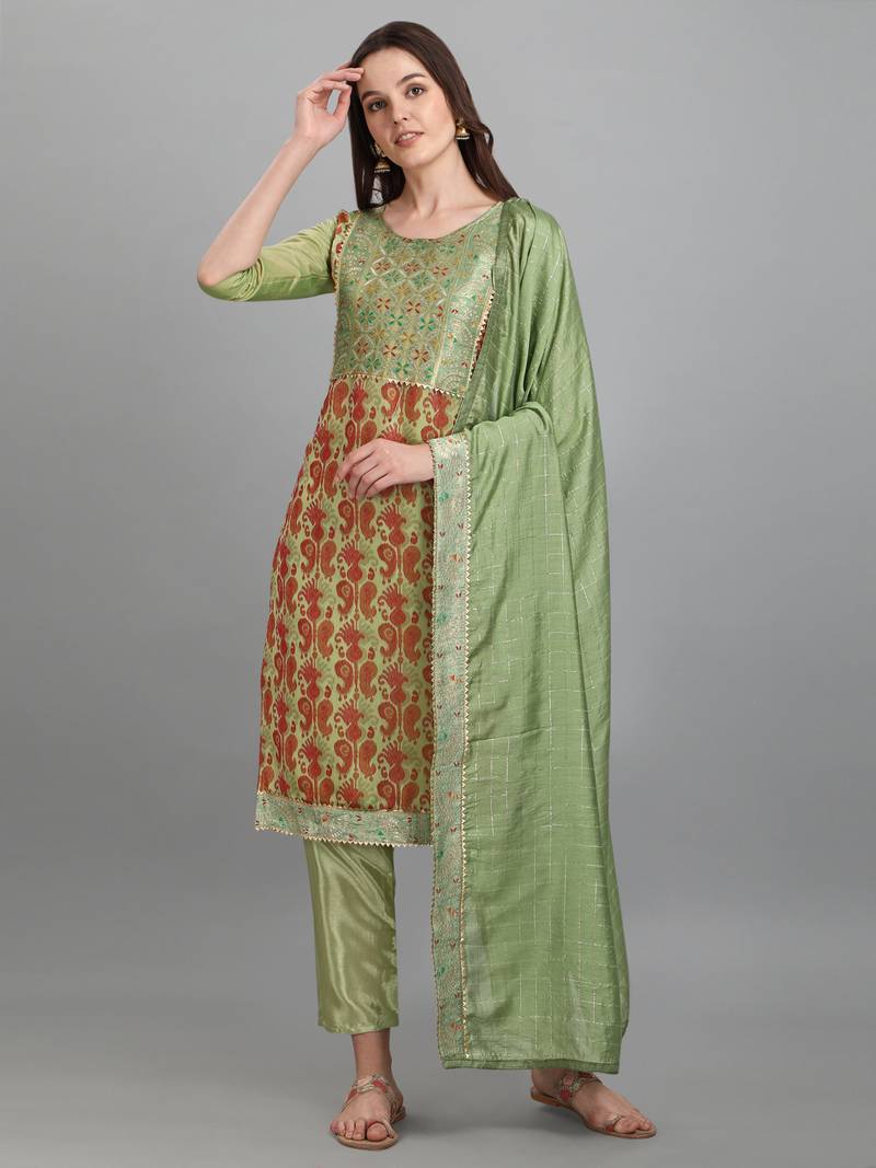 Light-green jacquard chanderi salwar - VredeVogel - 4074312